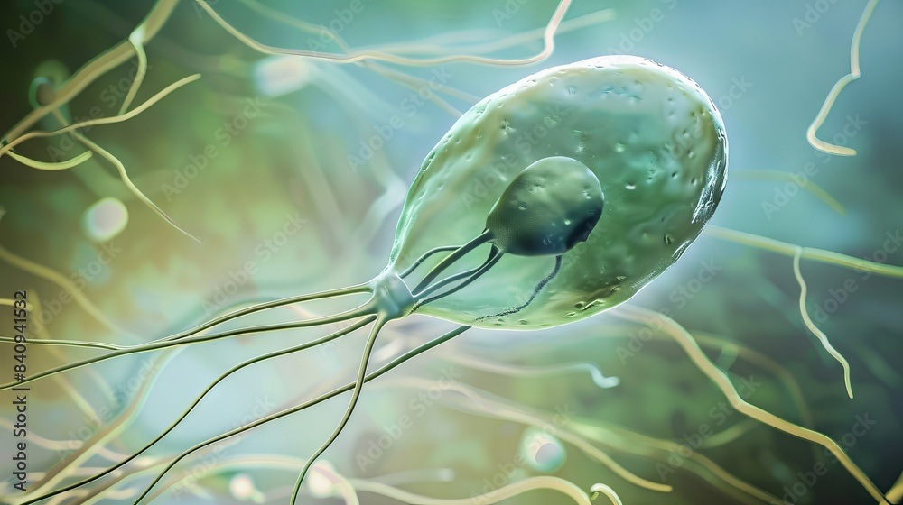 Giardia lamblia under a microscope. Protozoan parasite with multiple ...