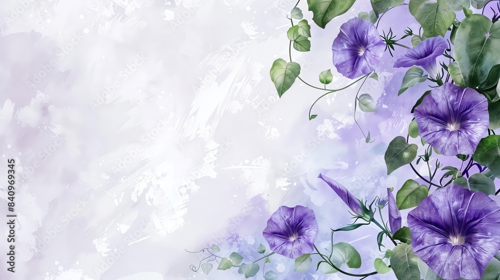 A refreshing watercolor background with trailing vines of purple ...