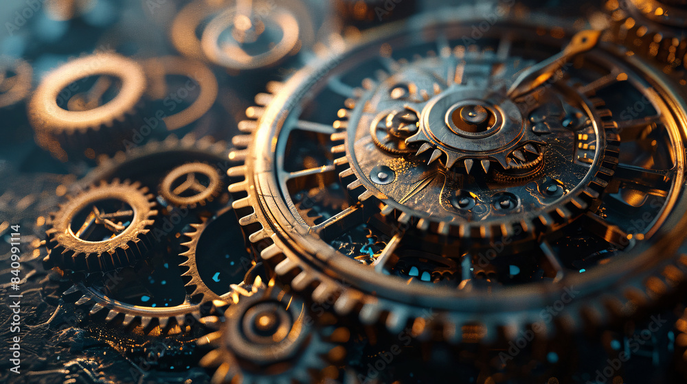Steampunk gears and clock face, 3d render background illustration Stock ...
