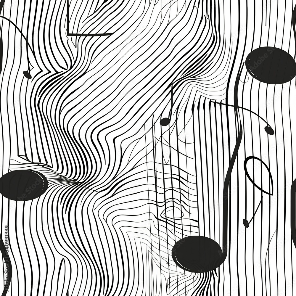 An abstract line drawing of a musical staff with notes, where the lines ...