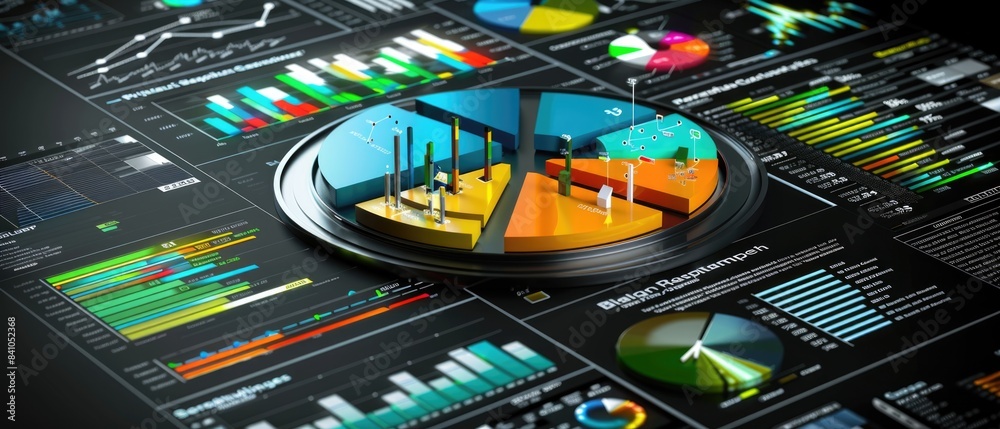 Big data analytics report. Infographic with graph and chart on abstract ...