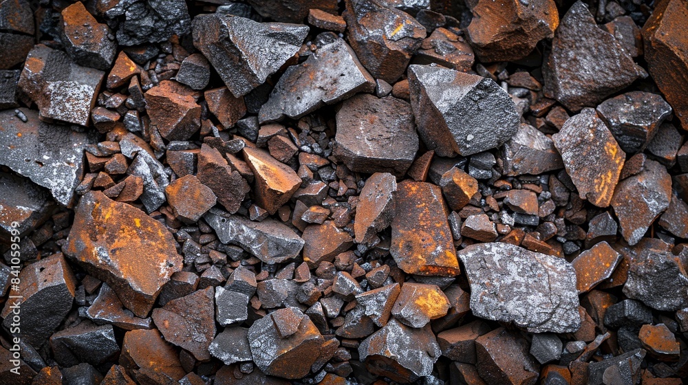 Detailed heap of steel slags and iron lumps, showing the intricate ...