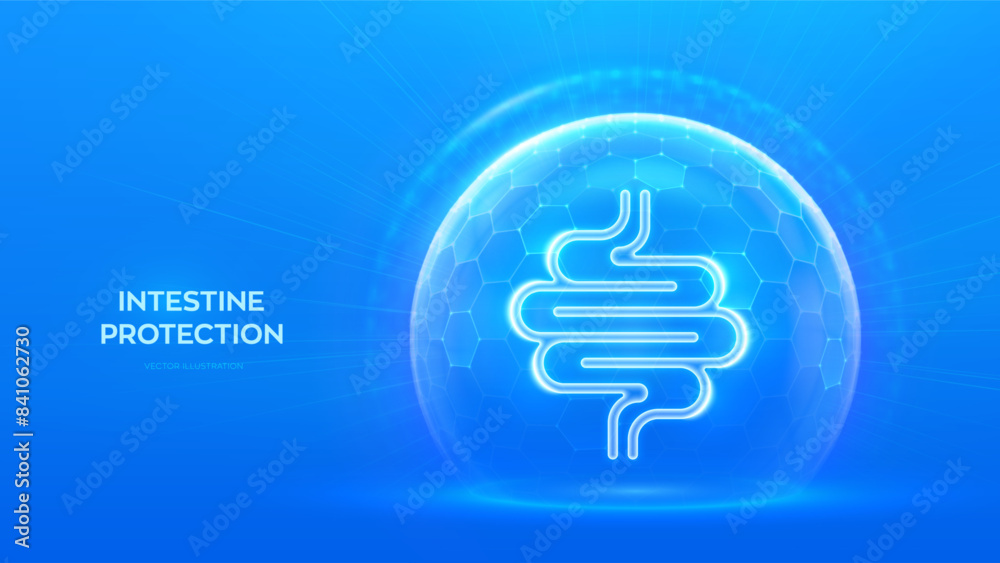 Intestine care and protection. Healthy Intestine medical concept. Human ...