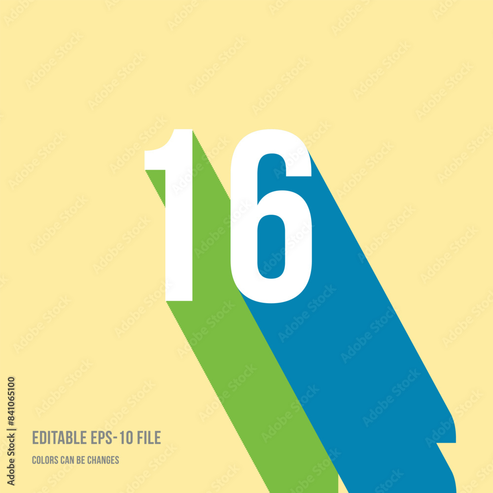 3d shadow digit, number or digit 16, Isometric font display typeface ...