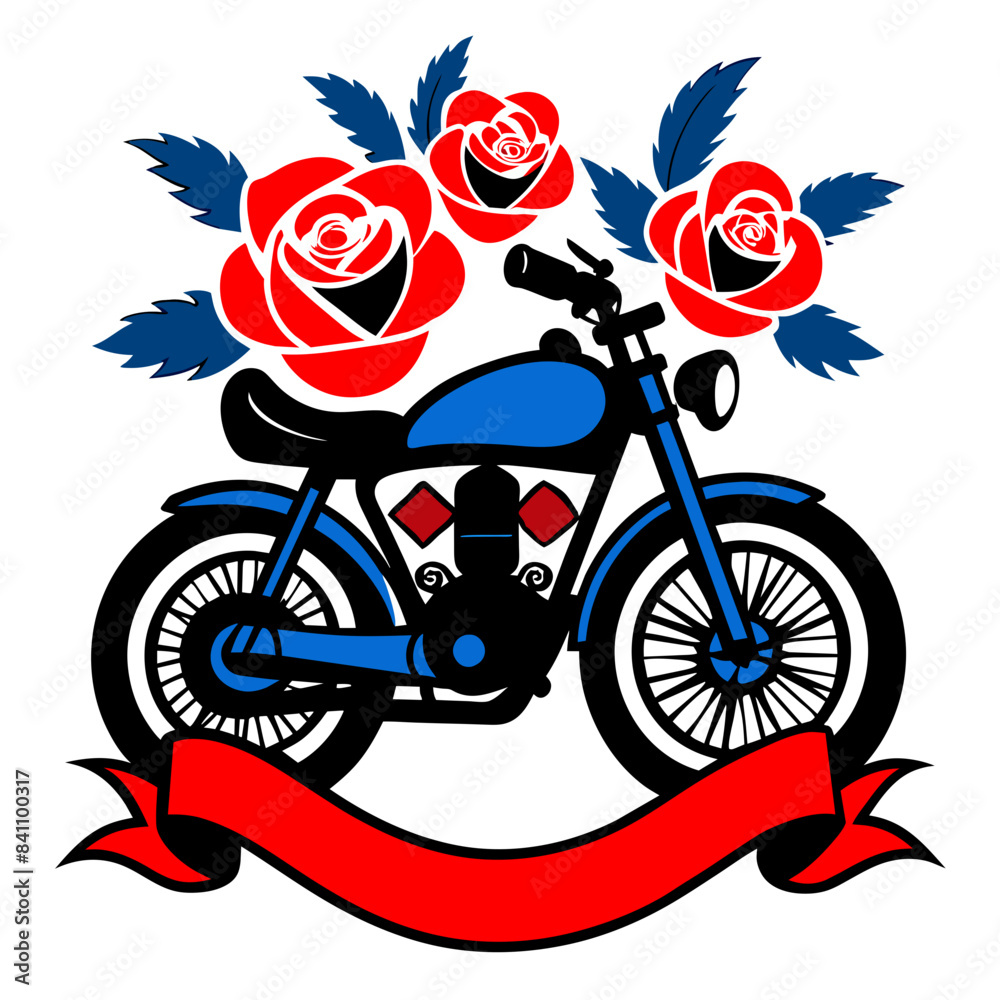 vintage motorcycle with intricate detailing, surrounded by roses and ...