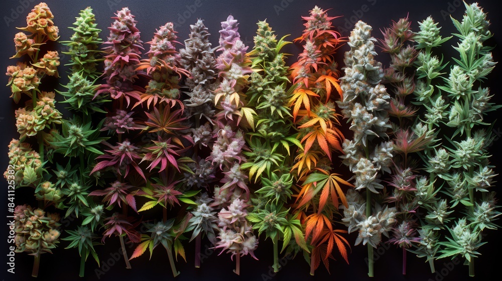 Stock-Foto „Variety of Cannabis Buds and Leaves. Assortment of colorful ...