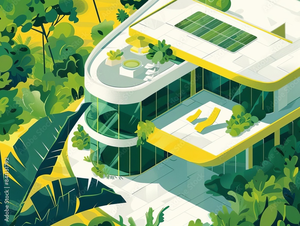 Ilustración de Stock 18 Eco-conscious architecture flat design bird's ...