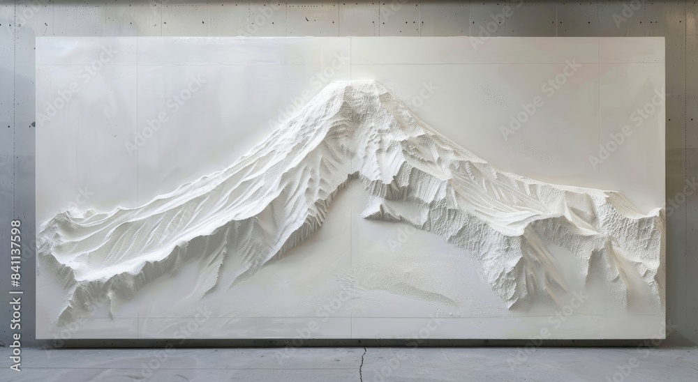 Japanese-style Mount Fuji white relief plaster art on the wall. Stock ...