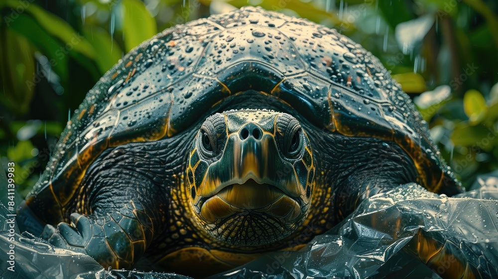 Environmental issue of plastic pollution problem. Sea Turtles can eat ...