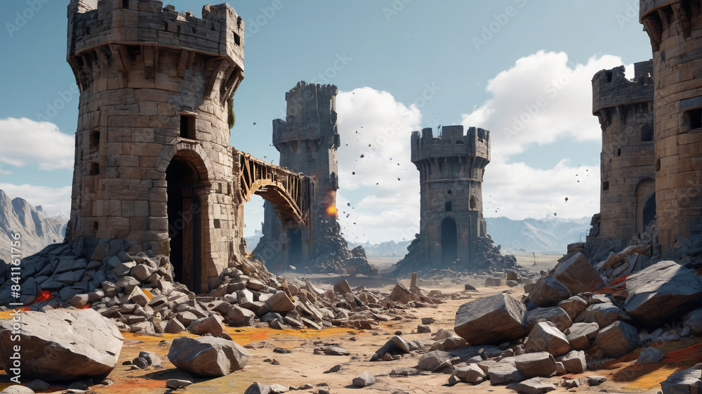 The Final Assault: Castle Towers Crumbling Under the Force of Giant ...
