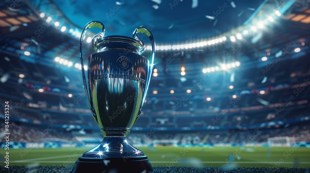 Champions League Trophy Illuminated. The prestigious Champions League ...