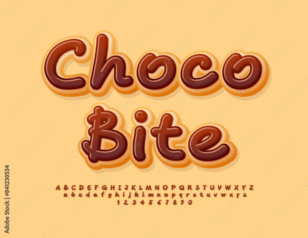 Vector tasty label Choco Bite. Chocolate glazed Alphabet Letters and ...