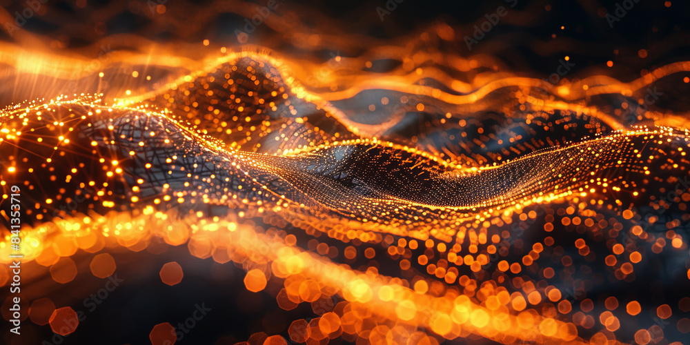 Glowing Orange Particles Forming A Dynamic Wave Pattern Against A Dark Background Representing