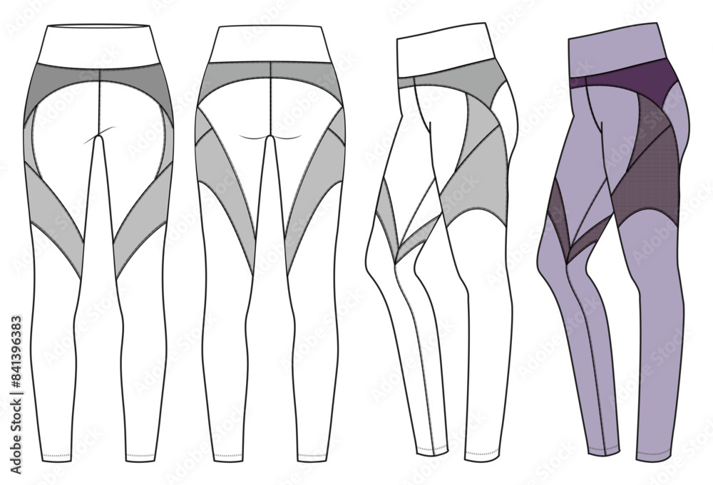 Women’s sports legging, fashion flat sketch vector illustration, cad ...