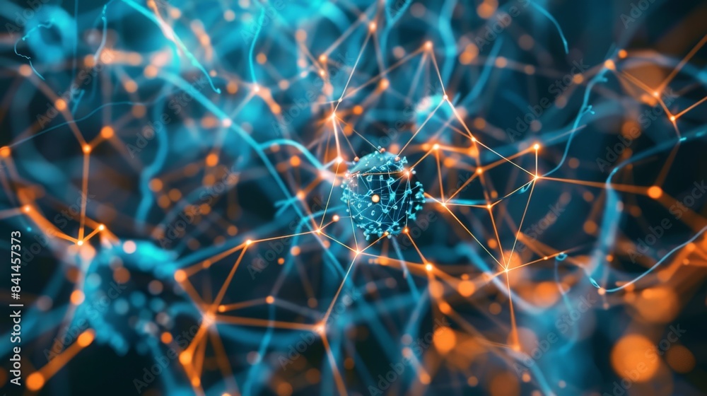 AI Neural Network: A digital background featuring an abstract representation of a neural network ...