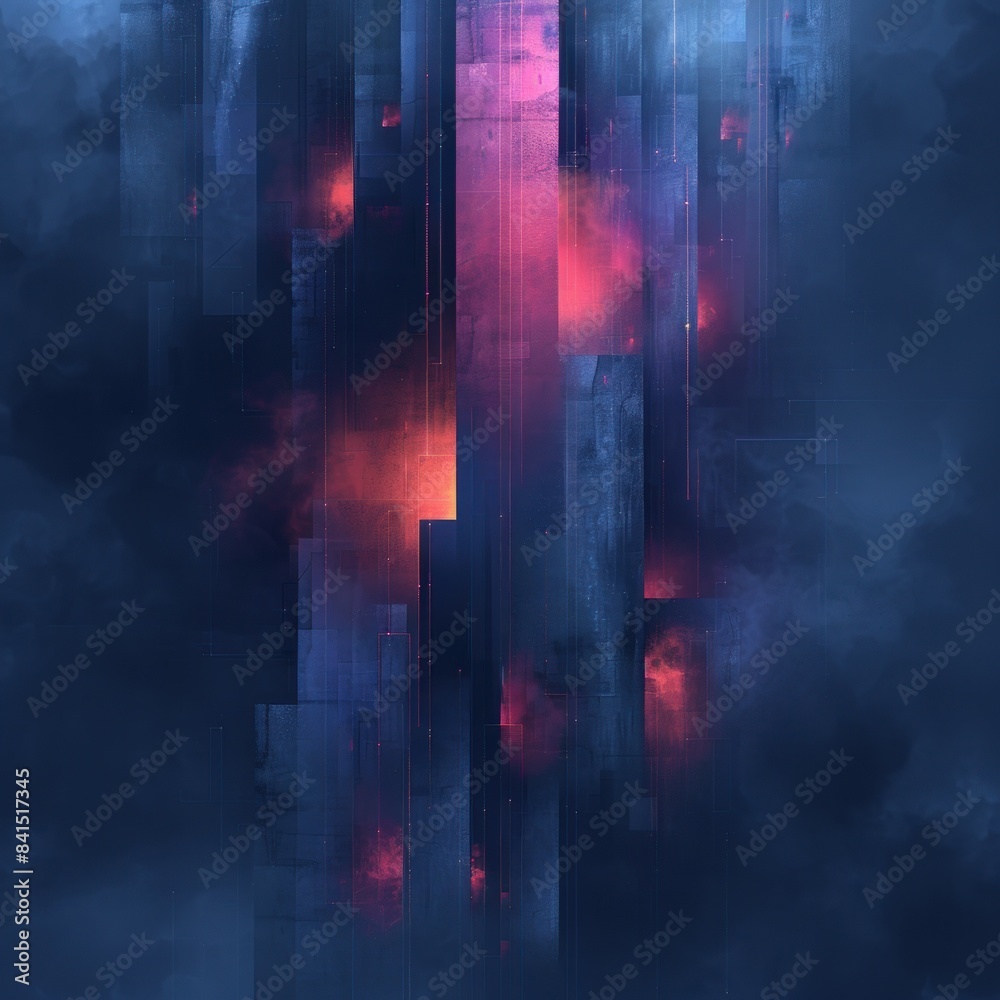 Minimalist pixel art, square and rectangular blocks, blue color palette ...