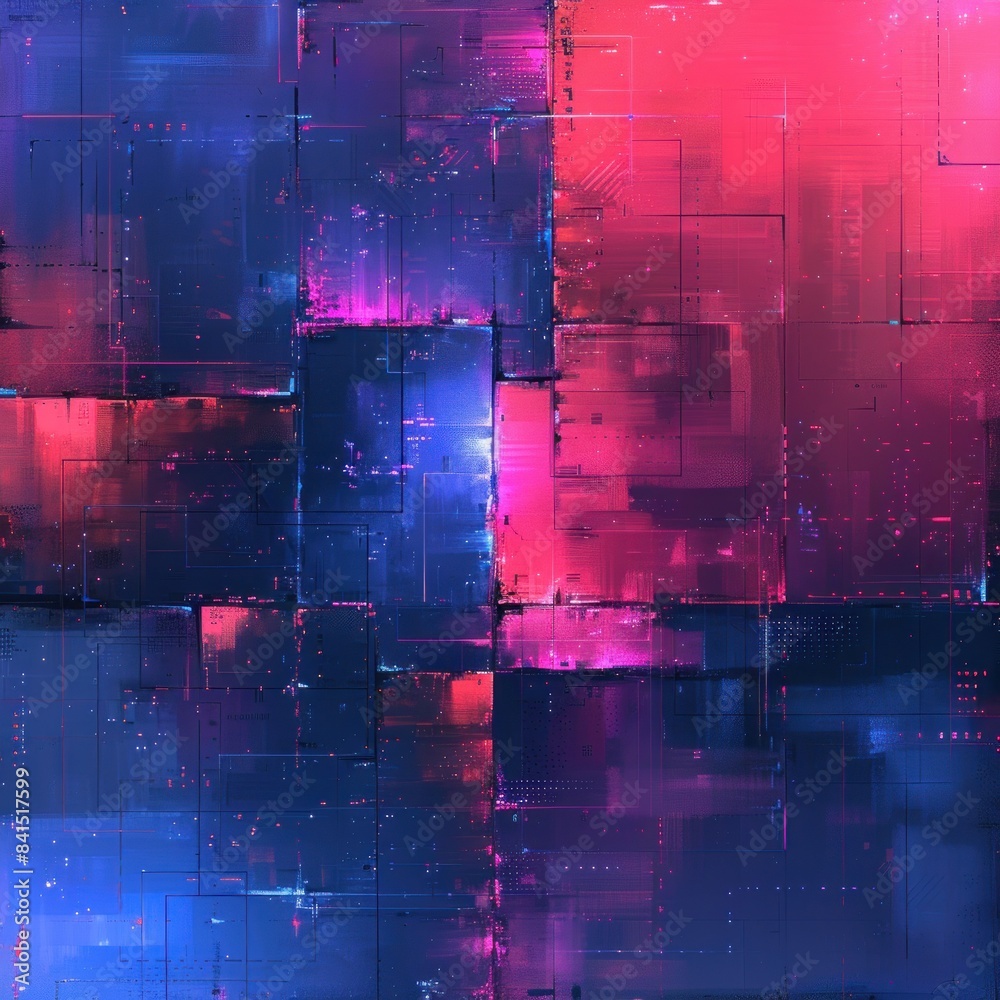 Minimalist pixel art, square and rectangular blocks, blue color palette ...