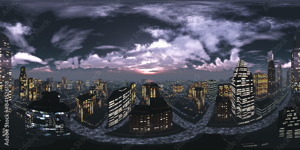 Night city, Cityscape, Environment map. HDRI map. Equirectangular ...