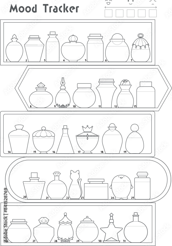 Monthly mood tracker template [Bottles - 5 Levels Ver.] | Monthly ...