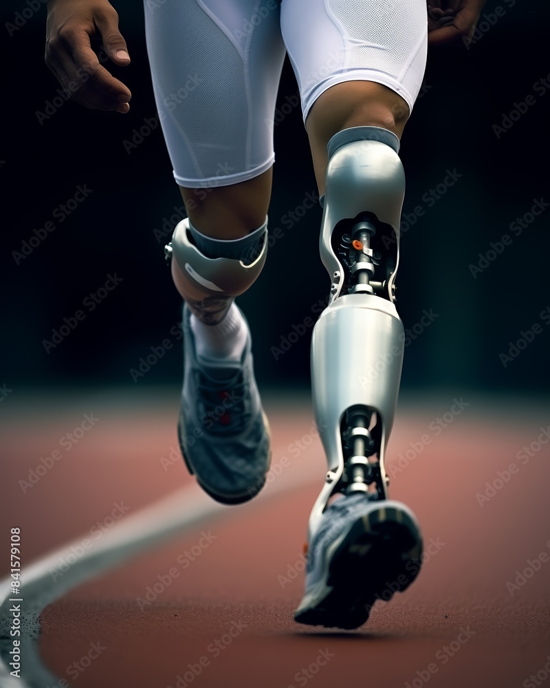 An athlete with prosthetic legs running on a track, highlighting ...