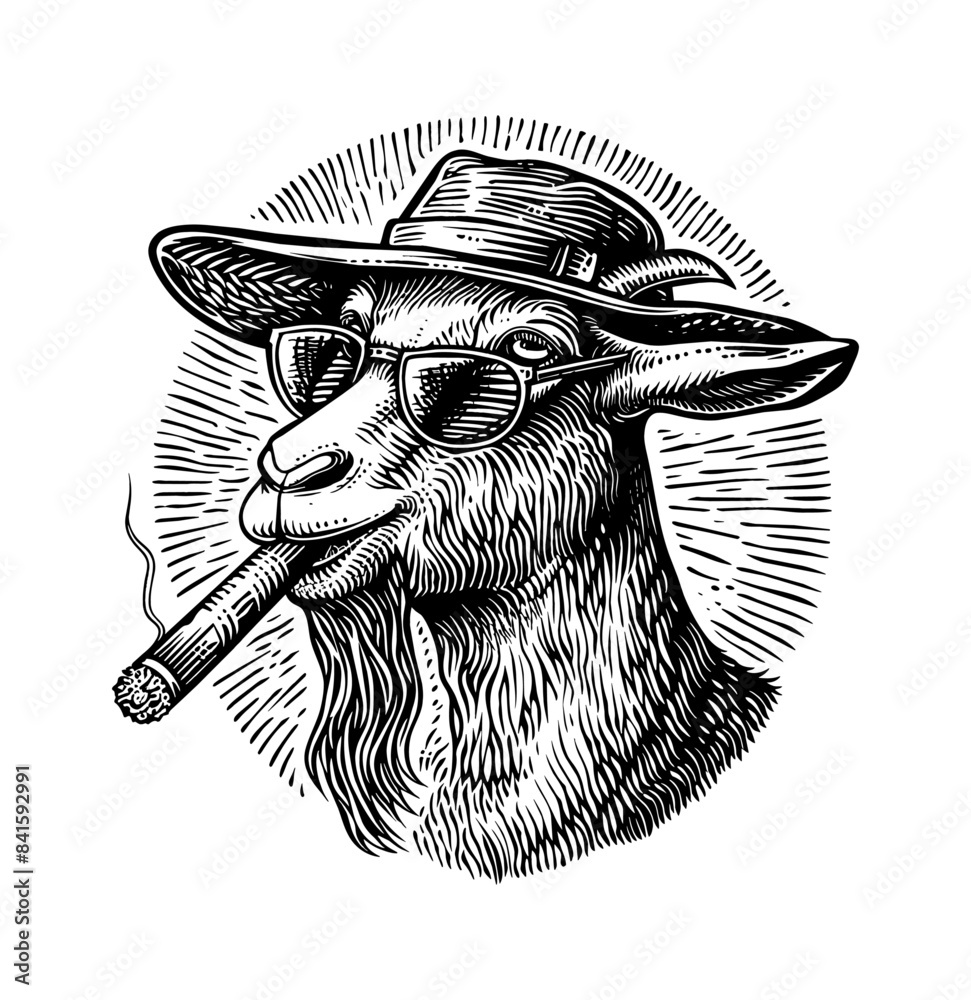 Stock-Vektorgrafik „goat, wears retro hat sunglasses and smoking ...