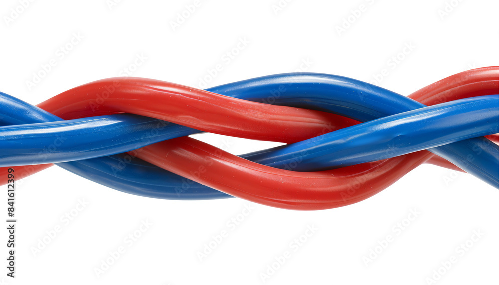 Intertwined blue and red electric currents die cut PNG style isolated on white and transparent ...
