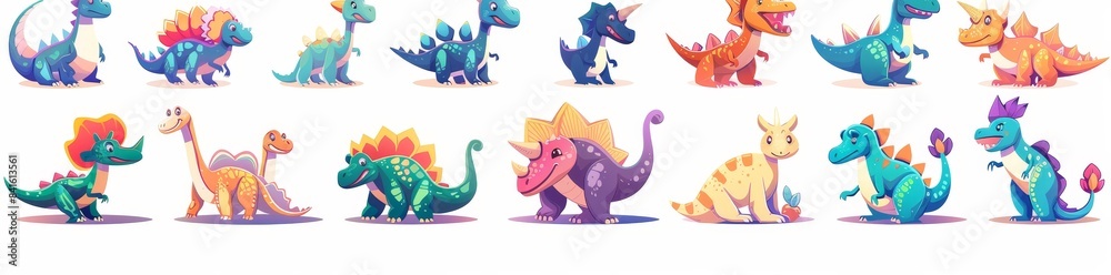 Isolated dinosaur cartoon characters. Dynamosaurus with pterodactyl ...