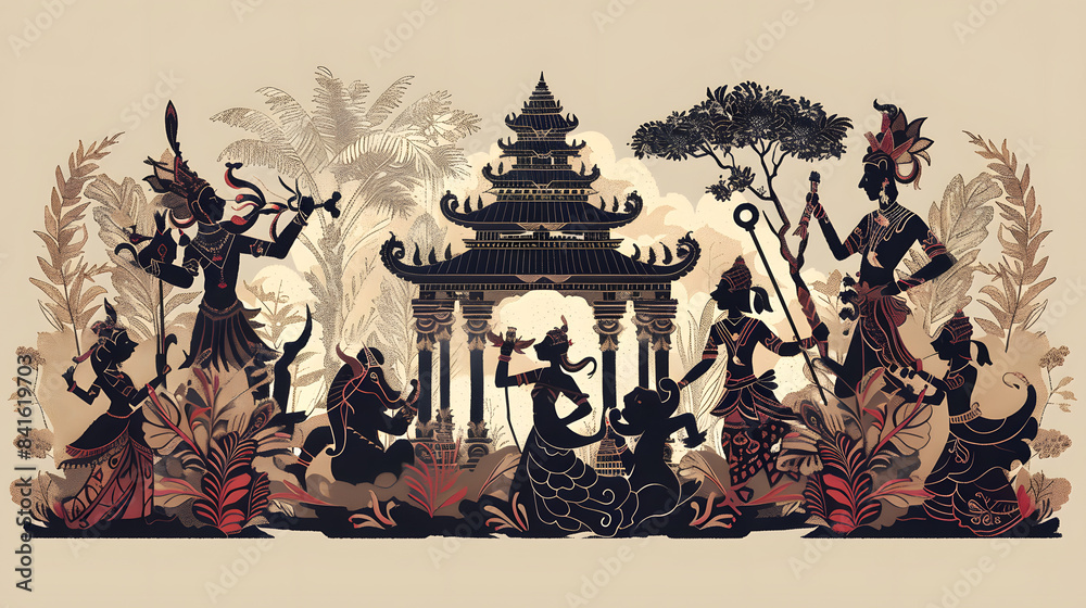 Traditional Indonesian Wayang Art Depicting Mythological Characters and ...