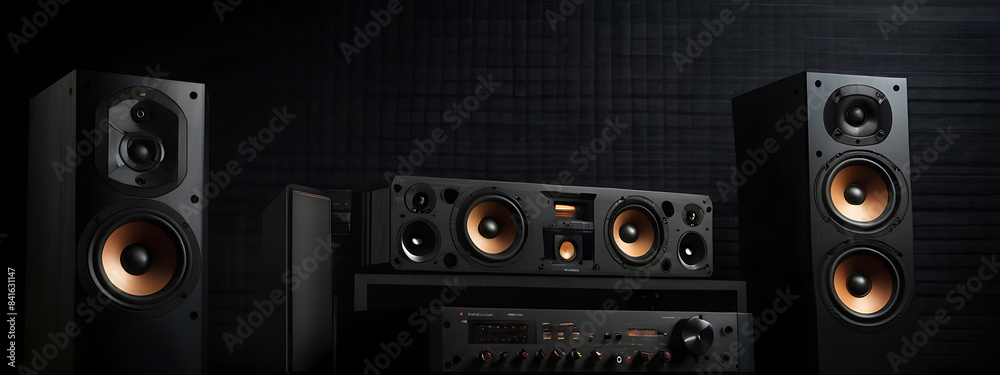 A loudspeakers for music and sound surround home theatre system placed ...