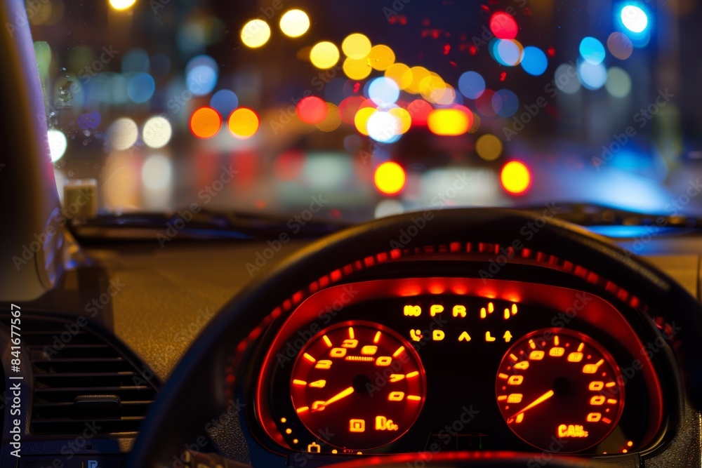Car Dashboard Warning Lights Indicating Electronic Issues at Night ...