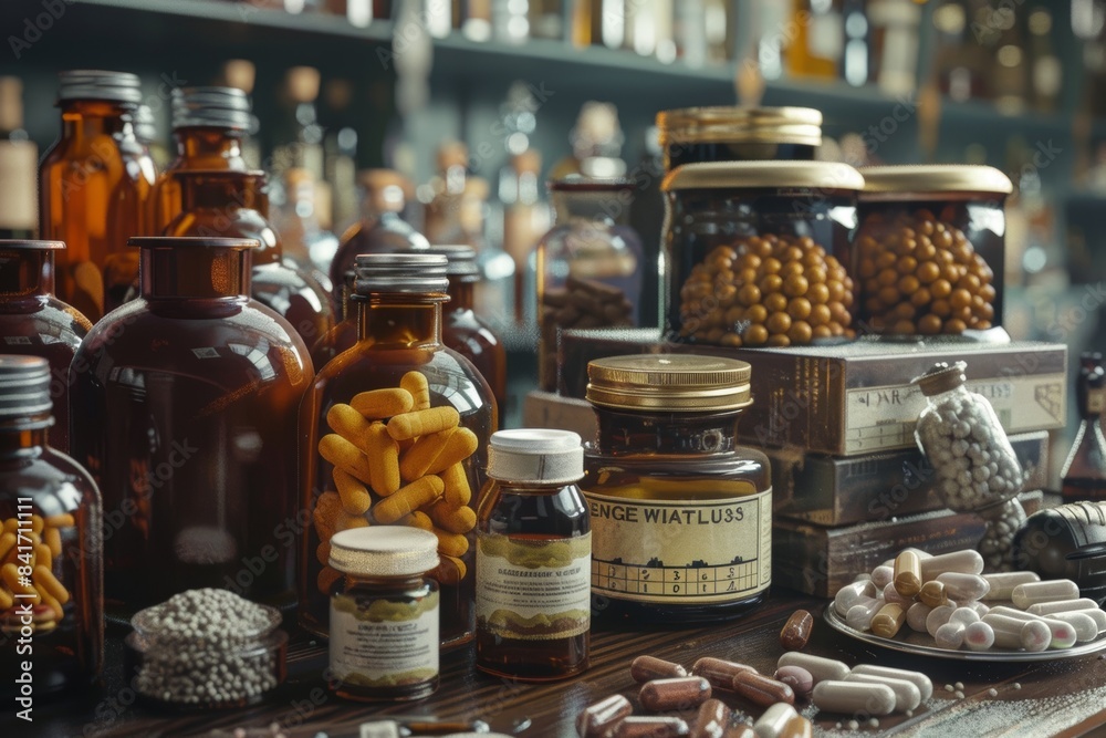 Vintage Sports Supplements and Medication Display with Old Fashioned ...