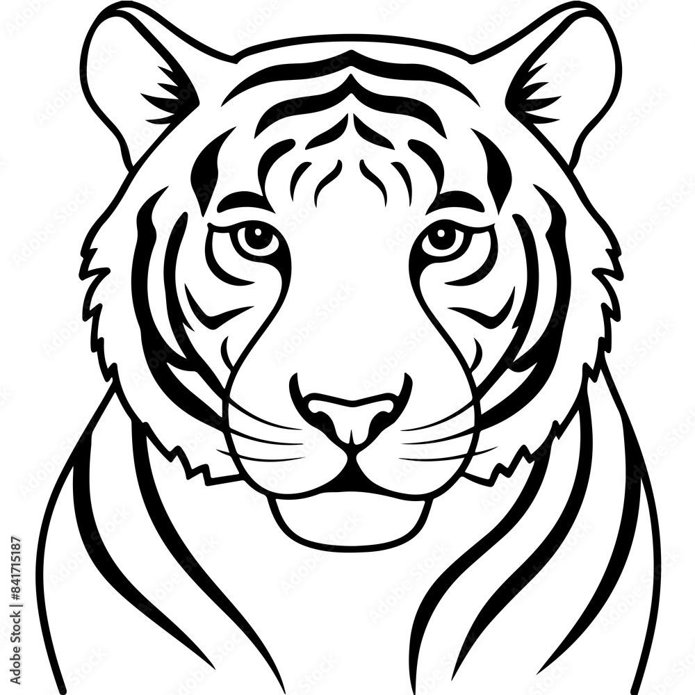 tiger portrait full body cartoon outline line art coloring page ...