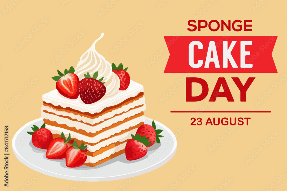 National Sponge Cake Day. August 23. Lettering and a piece of sponge ...