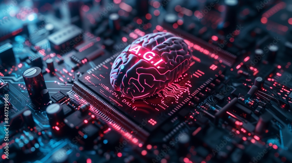 Artificial General Intelligence abstract concept. AGI evolution, quantum computing, advanced ...