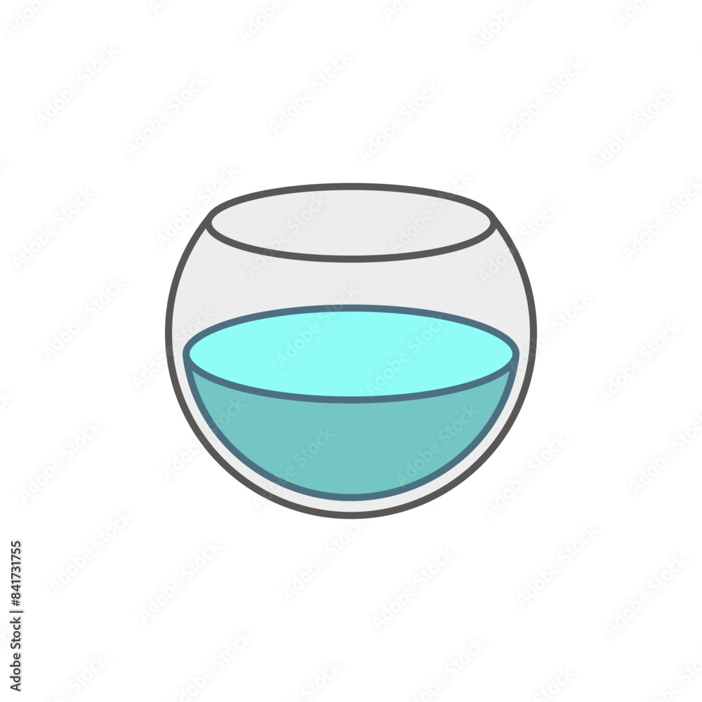 Fishbowl icon. Half empty glass aquarium of a round shape with water ...
