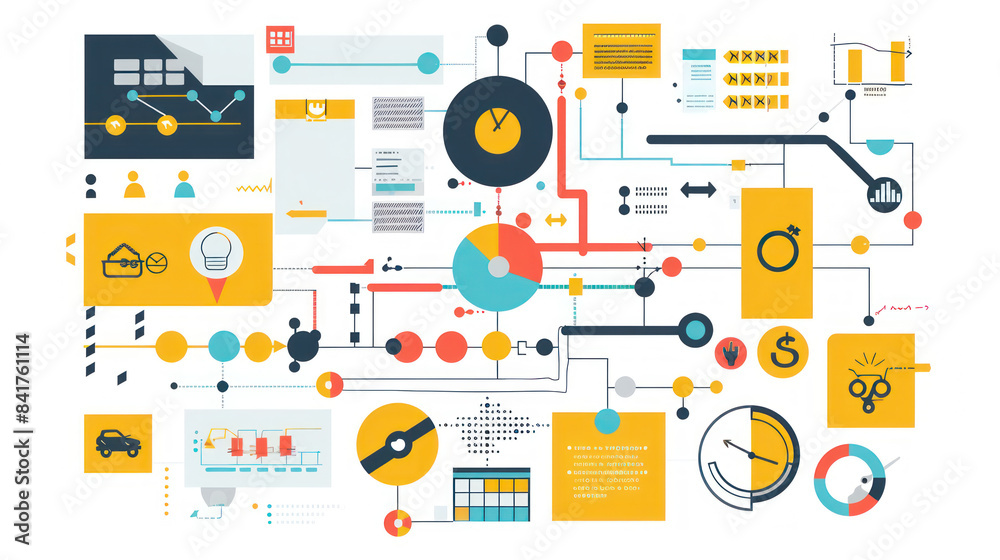 Infographic detailing a business strategy with flowcharts and bullet ...
