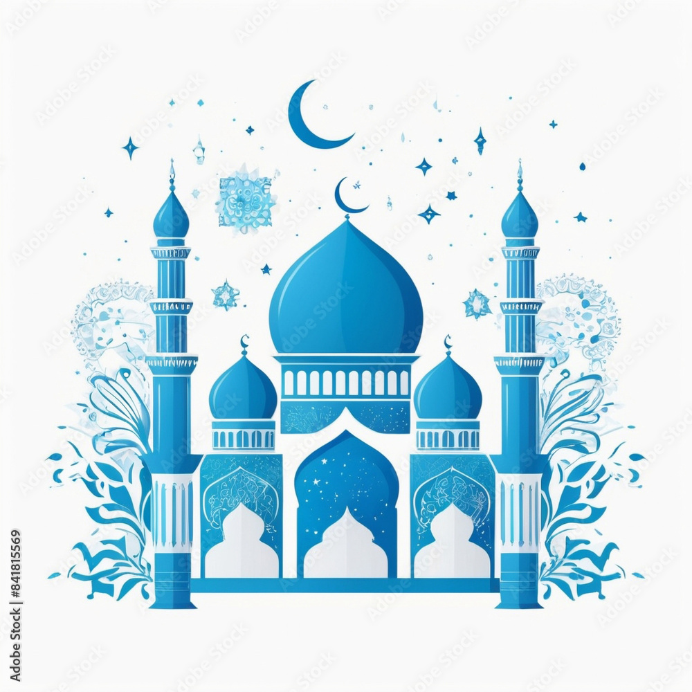 Bright blue Eid ul fitr themed overlay white bacground 1 の Stock イラスト ...