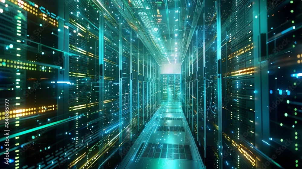 Shot of Corridor in Working Data Center Full of Rack Servers and ...