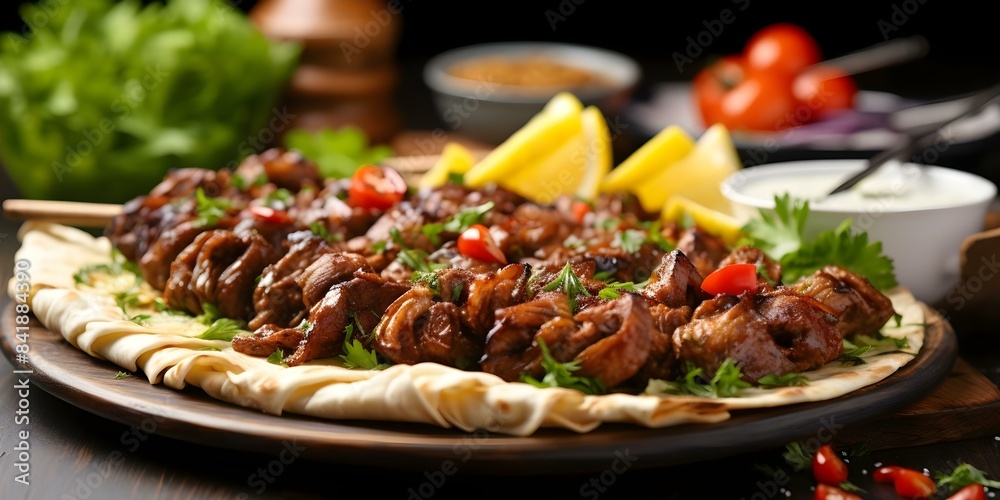 TurkishArabic fusion dishes like kebabs dolma and shawarma on a platter ...