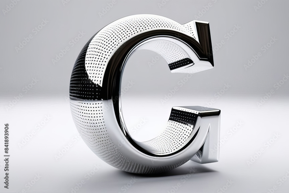 three-dimensional chrome letter G with a polished surface stands out ...
