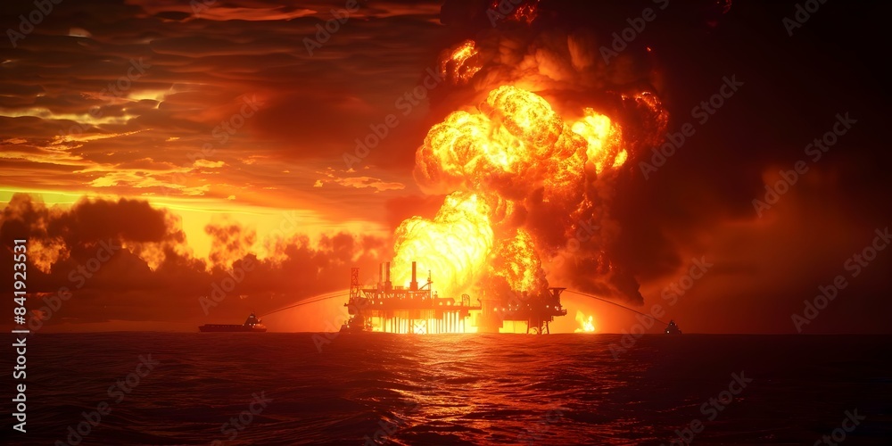 Sunset gas explosion on offshore oil rig sparks chaotic fire and rescue ...