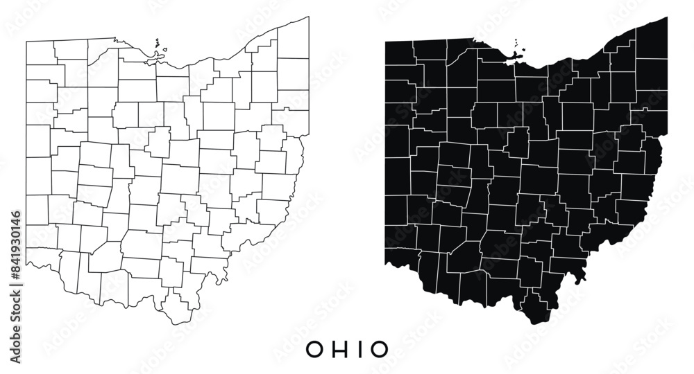 Ohio state map of regions districts vector black on white and outline ...
