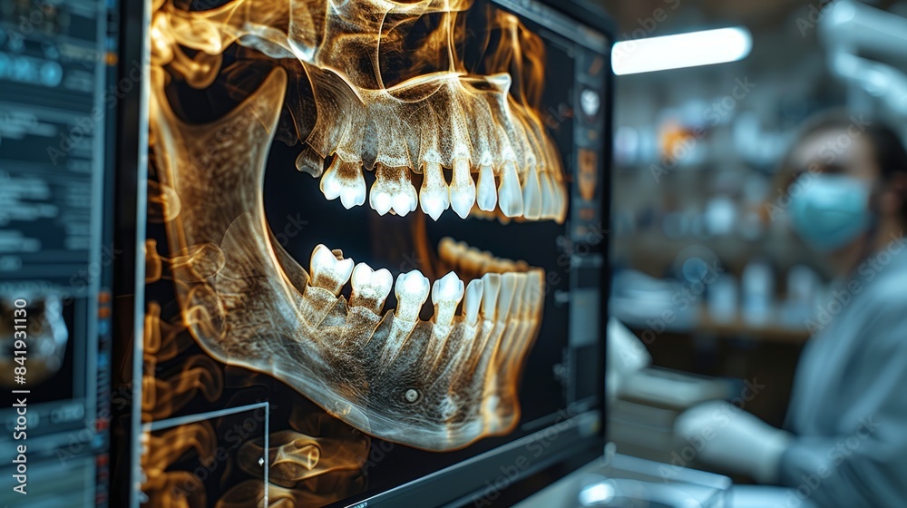 Dental technology comes to life with a panoramic x-ray displayed on a ...