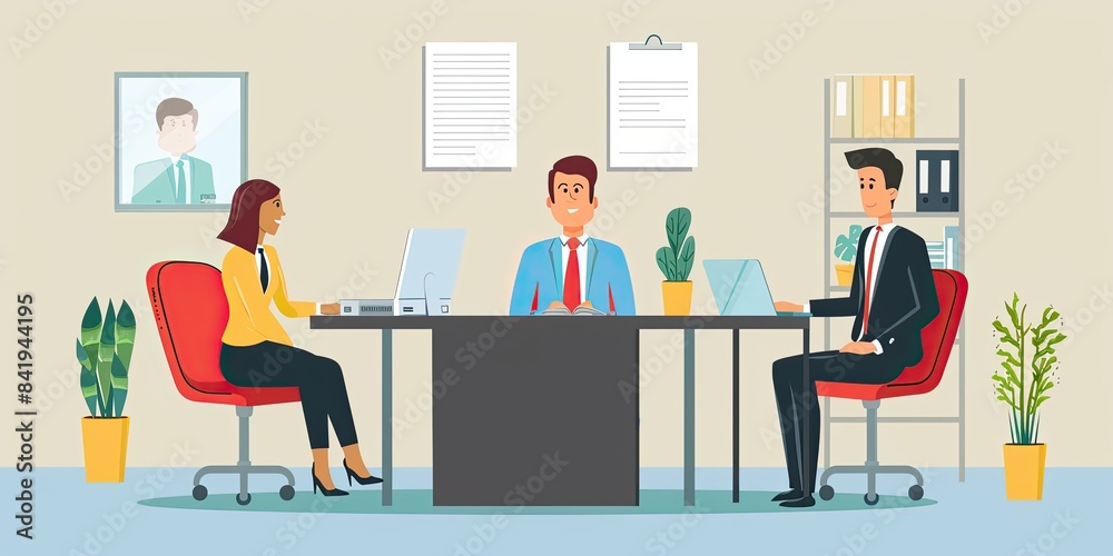 Recruitment process illustration, flat design, front view, office theme ...