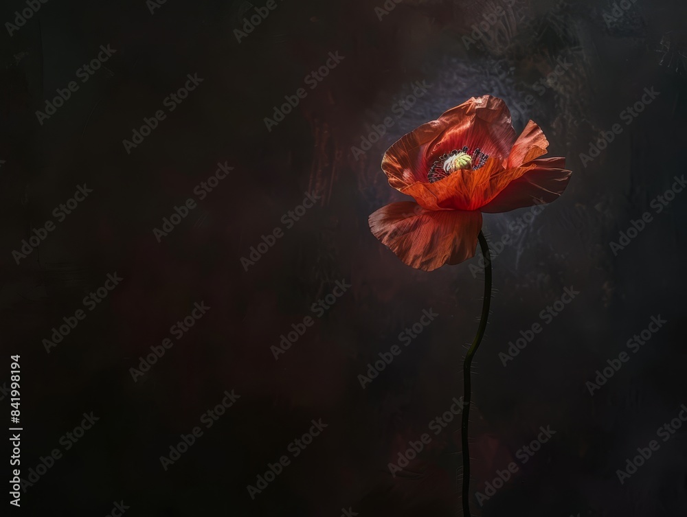 Anzac Day tribute, a dark background with a single illuminated poppy ...