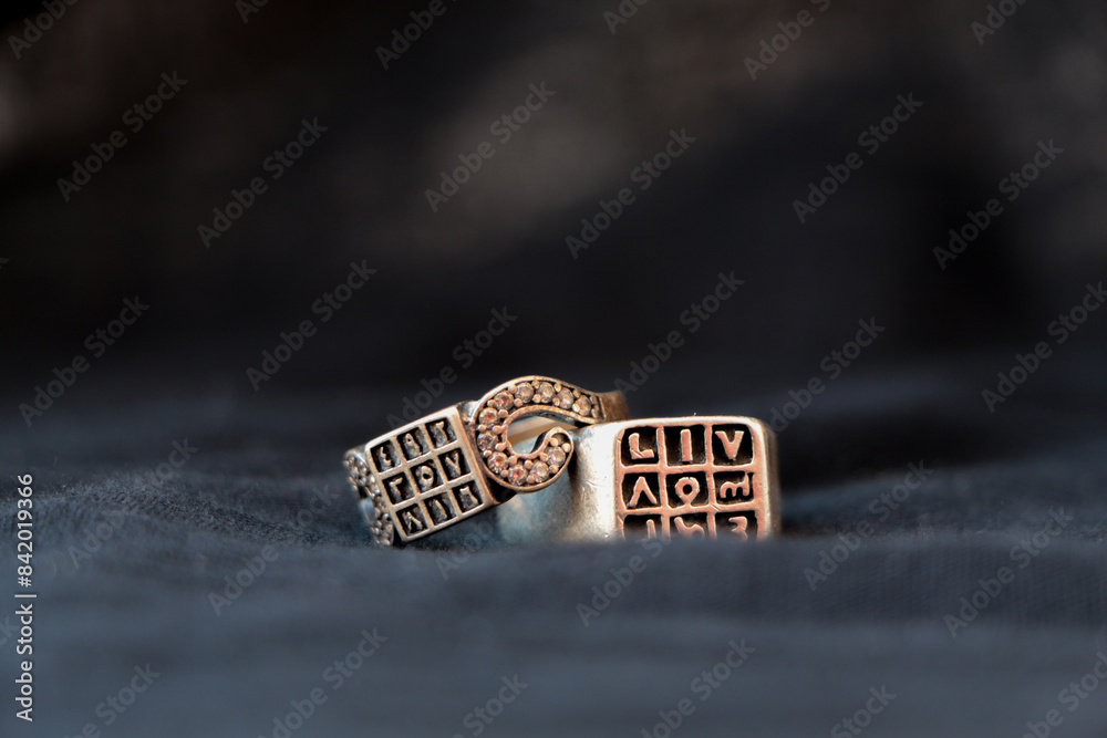 Silver couple rings. Ottoman arabic numeral women's and men's ring ...