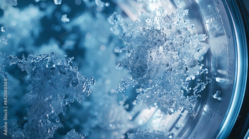 Ultra-realistic close-up of a cryogenic liquid nitrogen bank with cell ...