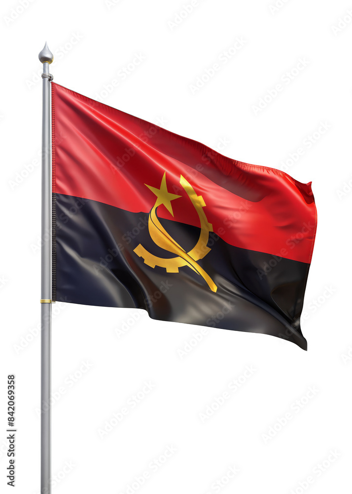 Angolan flag waving in the wind - The red and black Angolan flag with a ...