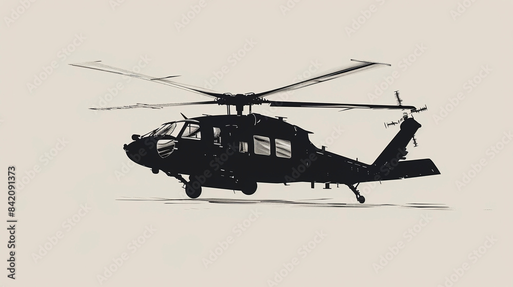 Line Art Drawing of a Blackhawk Helicopter Stock Illustration | Adobe Stock
