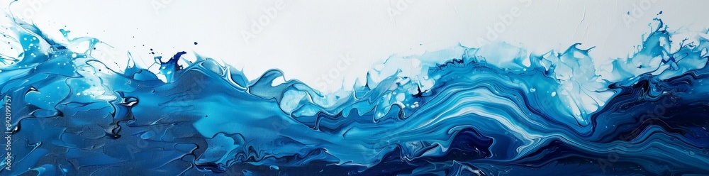Abstract blue wave background with a splash of water, isolated on white ...